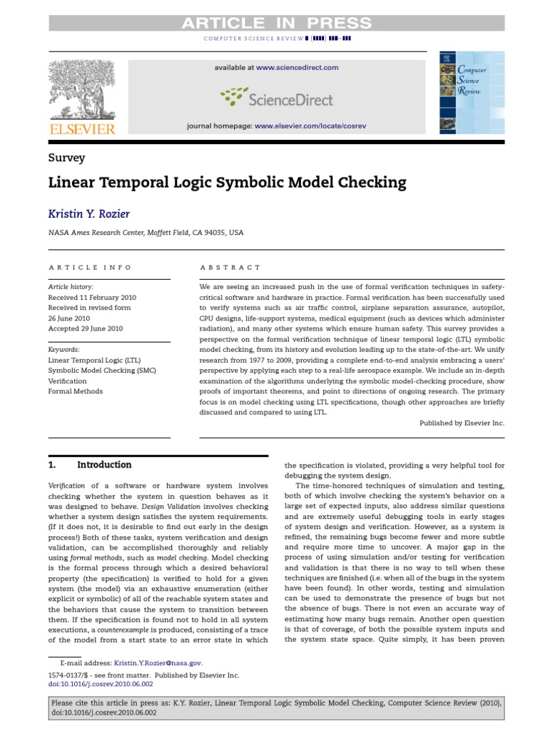 Linear Temporal Logic Symbolic Model Checking Pdf Formal Verification First Order Logic