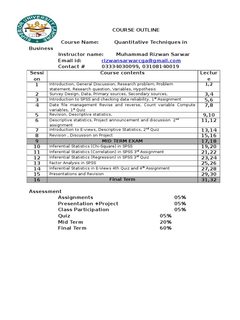 Course Outline QTB | PDF