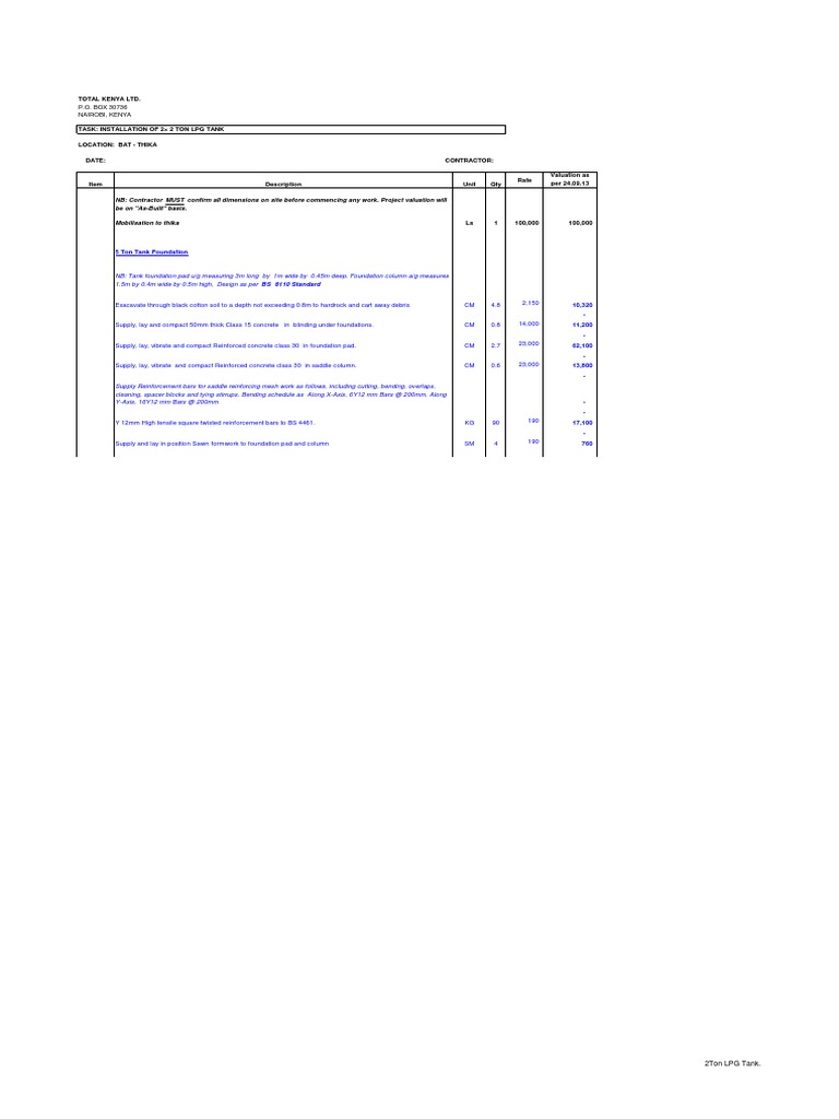 BAT - 2 Ton LPG Tanks - Thika Site Valuation 29.10. 2013 | PDF ...