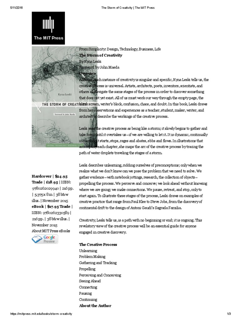 "The Storm of Creativity" MIT Press | PDF | Creativity | Cognitive Science