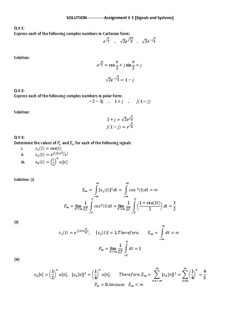 SOLUTION - Assignment # 1 (: Signals and Systems) Q # 1 | PDF