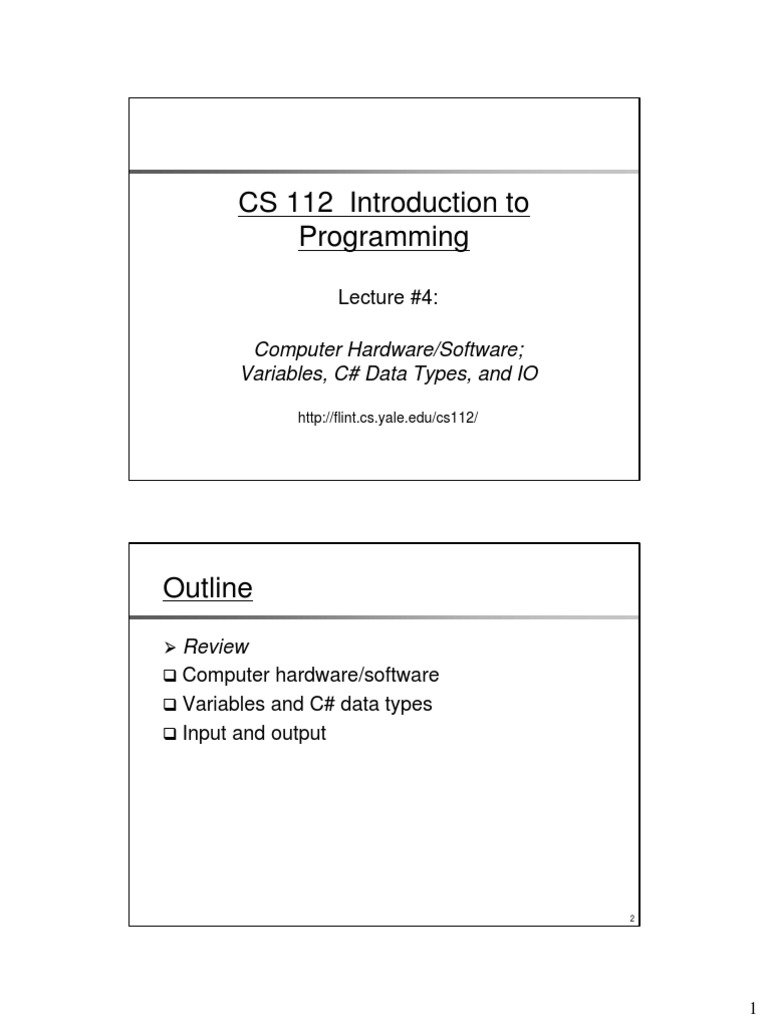 CS 112 Introduction To Programming: Lecture #4 | PDF | Operating System | C Sharp (Programming ...