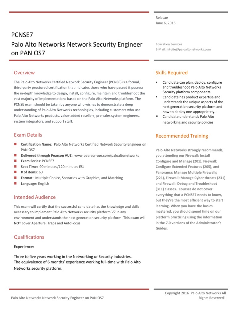 Pcnse7 Palo Alto Networks Network Security Engineer On Pan Os7 | PDF ...