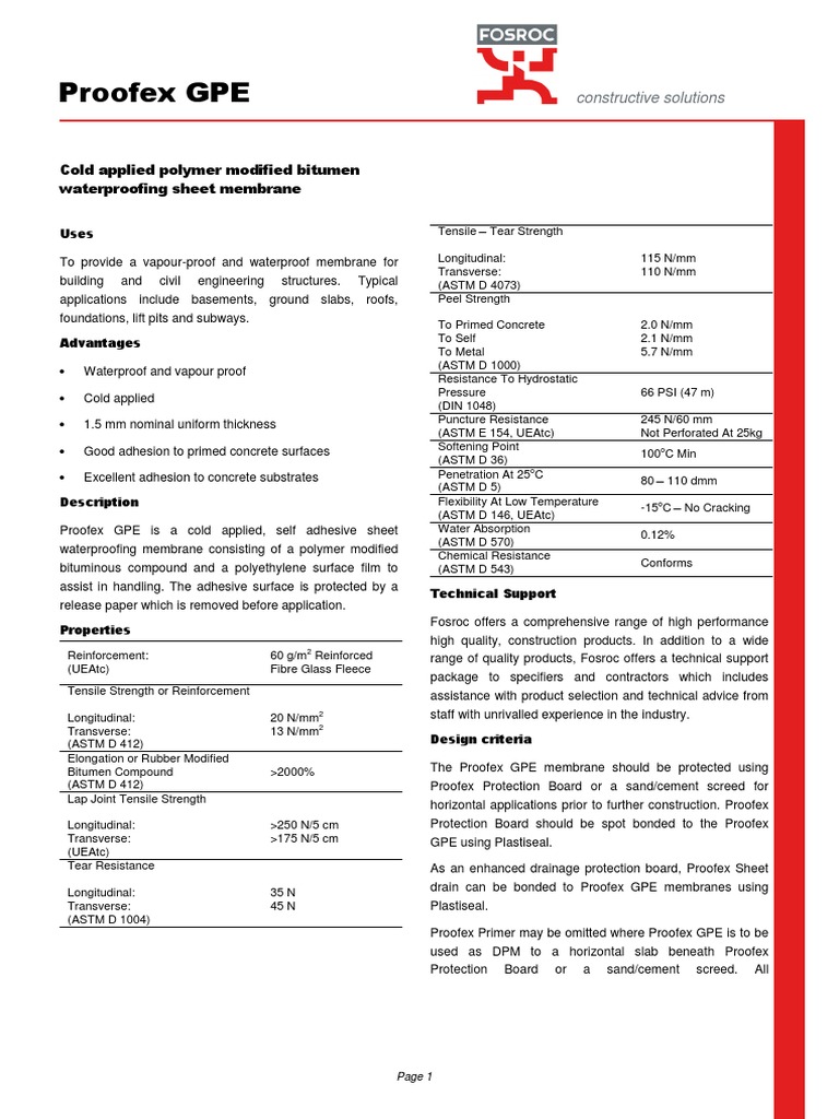 Proofex GPE: Cold Applied Polymer Modified Bitumen Waterproofing Sheet ...