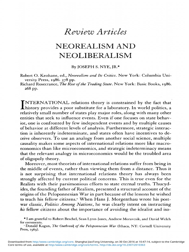 Neorealism vs. Neoliberalism in IR Theory | PDF | International ...