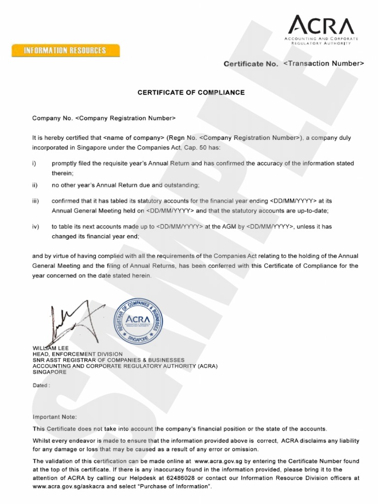 Compliance Certificate Sample | PDF