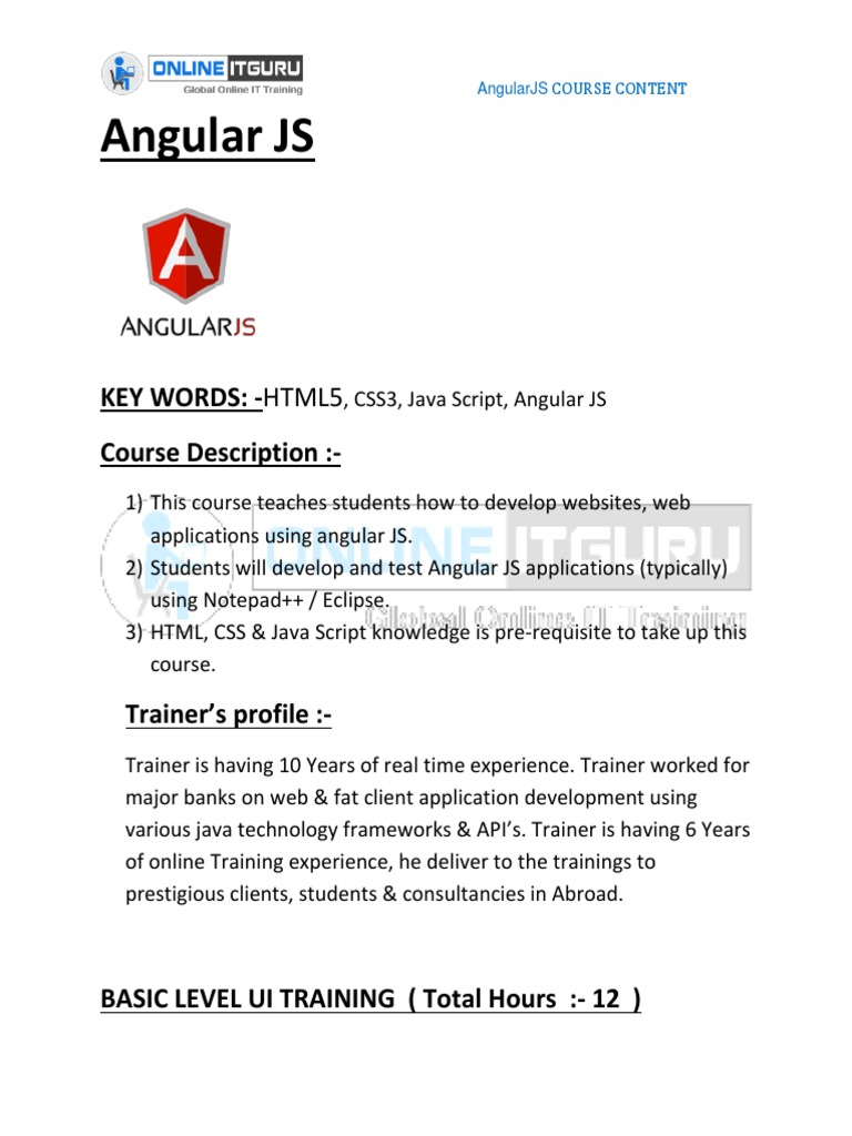 Angular Js Key Words Html5 Course Description Pdf Angular Js 3021