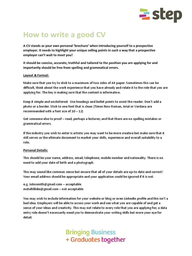 How To Write A Good CV 1 | PDF | Gce Advanced Level (United Kingdom ...