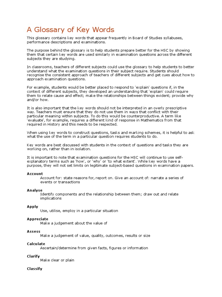 A Glossary of Key Words: Account | Download Free PDF | Test (Assessment ...