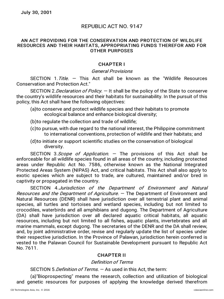 Ra 9147 | PDF | Endangered Species | Conservation Biology