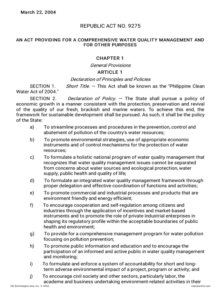 Ra 9275 | PDF | Water Resources | Groundwater