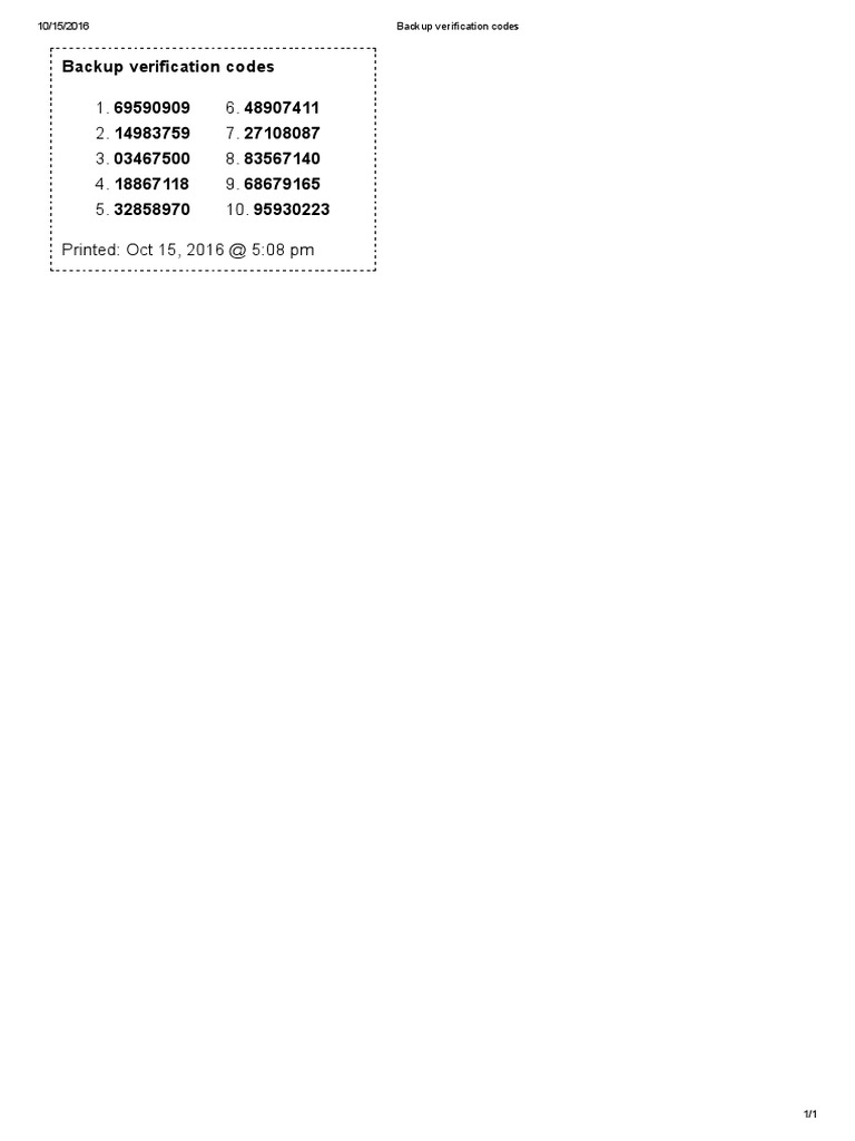 Backup Verification Codes | PDF
