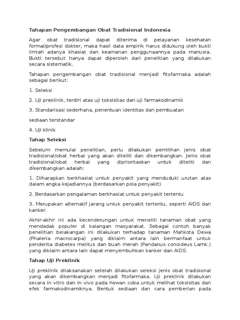 Tahapan Pengembangan Obat Tradisional Indonesia Pdf
