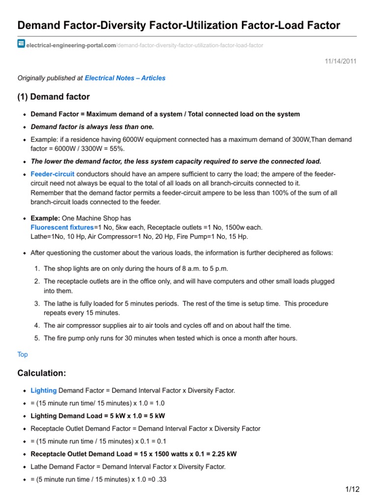 Electrical Engineering Portal - Com Demand Factor Diversity Factor ...