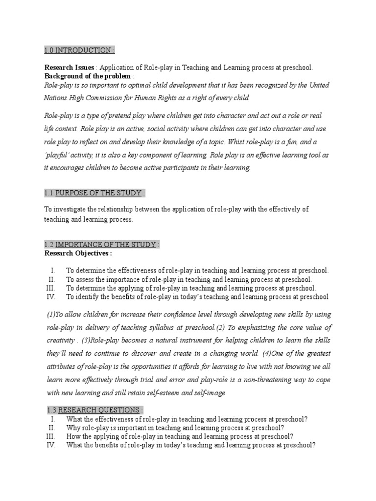 Role-Play Project Paper | PDF | Preschool | Role Playing
