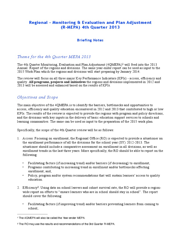 4QMEPA Briefing Note | PDF | Performance Indicator | Evaluation