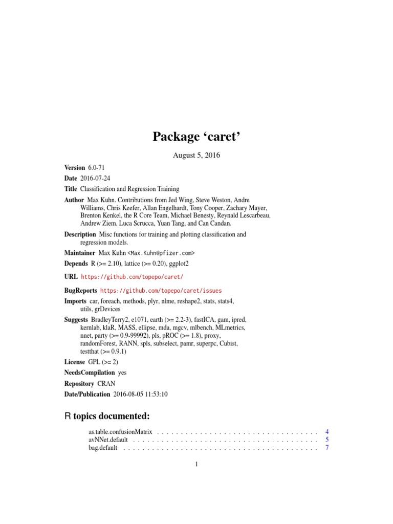 Caret | PDF | Principal Component Analysis | Bootstrapping (Statistics)