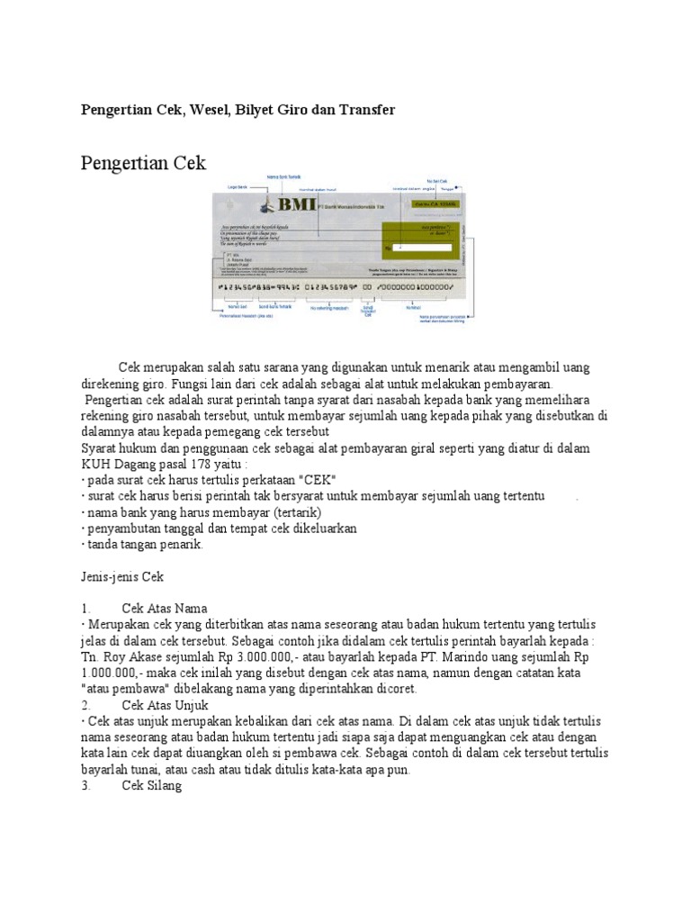 Pengertian Cek | PDF