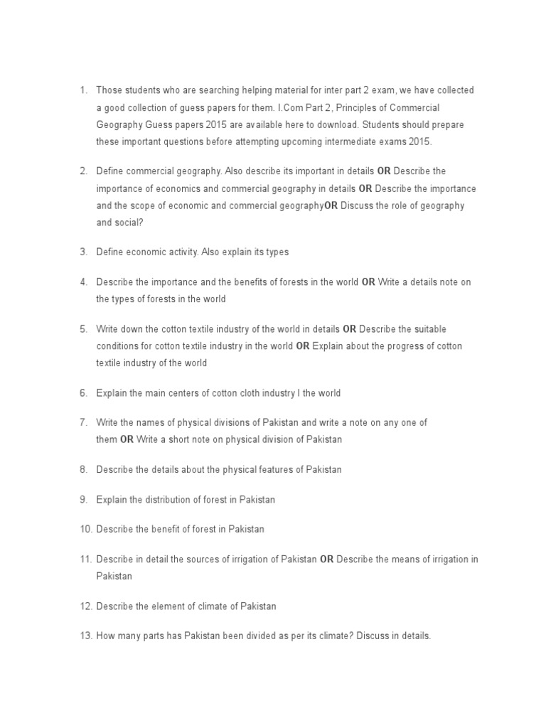 2nd Year Commercial Geography | PDF | Pakistan | Cotton