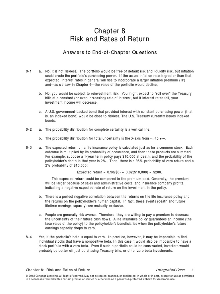 End of Chapter 8 Solutions | PDF | Beta (Finance) | Interest