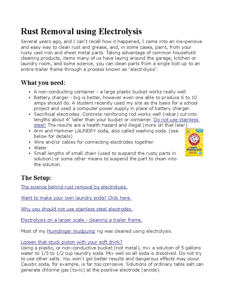 Rust Removal Using Electrolysis 1 | PDF | Rust | Sodium Hydroxide