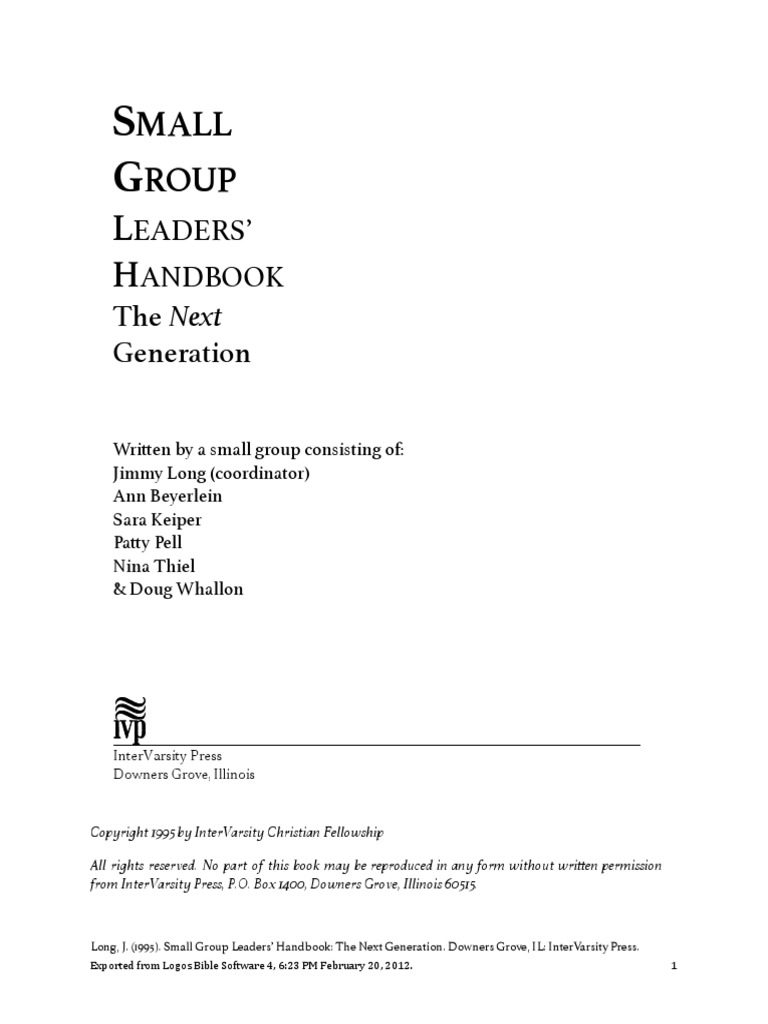 Small Group Leaders Handbook | PDF | Inter Varsity Christian Fellowship ...