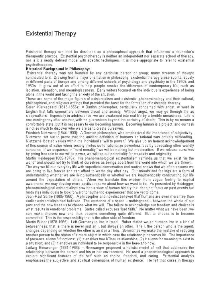 Existential Therapy | PDF | Psychotherapy | Existentialism