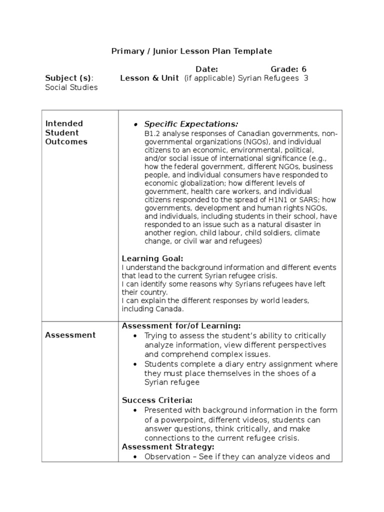 Social Studies - Syrian Refugees Lesson Plan 3 | Download Free PDF ...