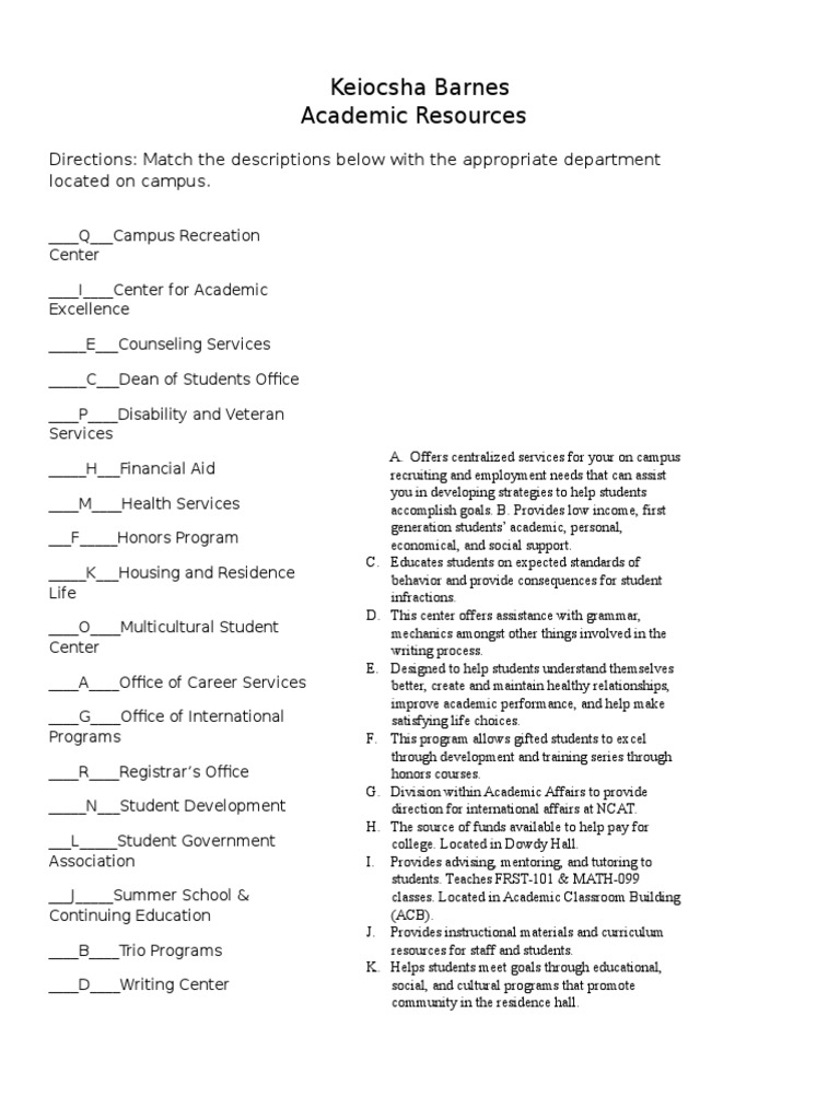 Academic Resources Worksheet 1 | PDF