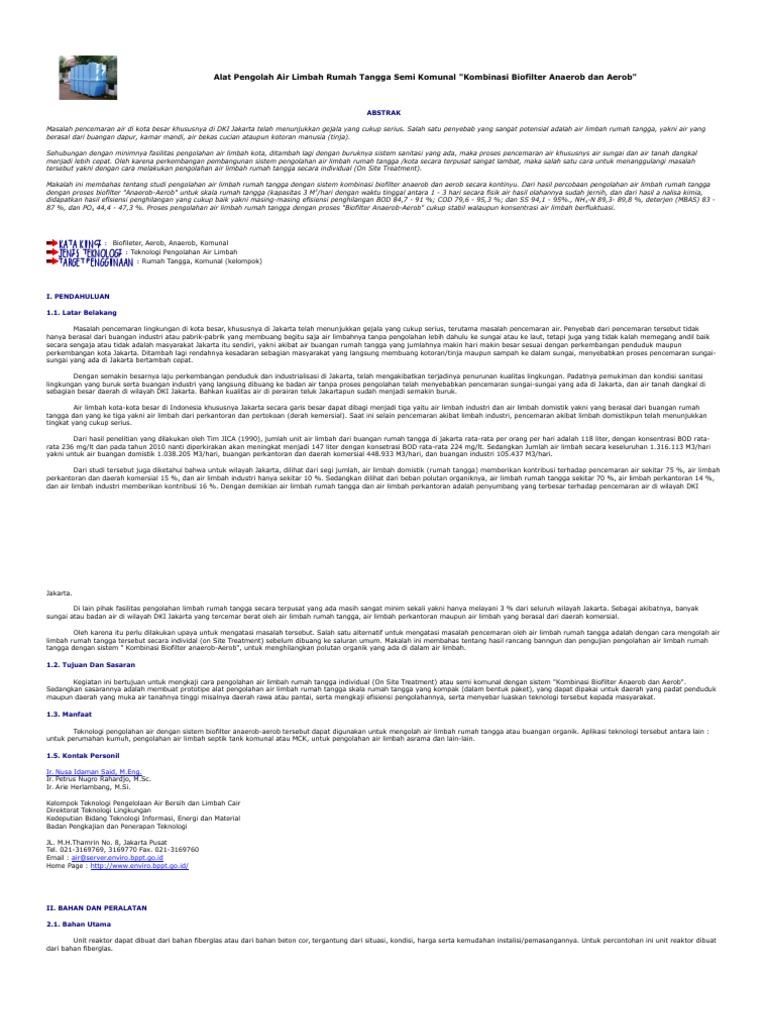 Pengolahan Air Limbah Rumah Tangga dengan Sistem Kombinasi Biofilter ...