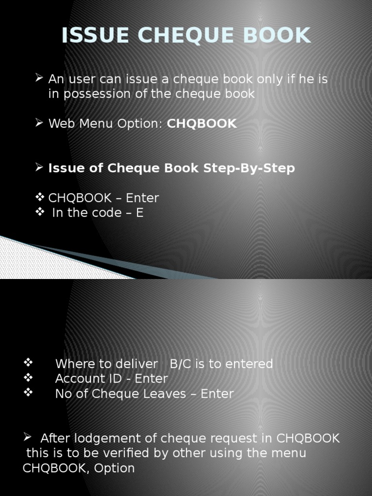 Issue Cheque Book | PDF