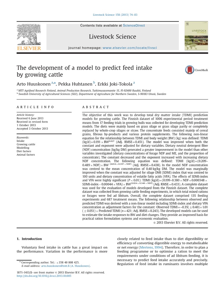 1#the Development of A Model To Predict Feed Intake by Growing Cattle ...