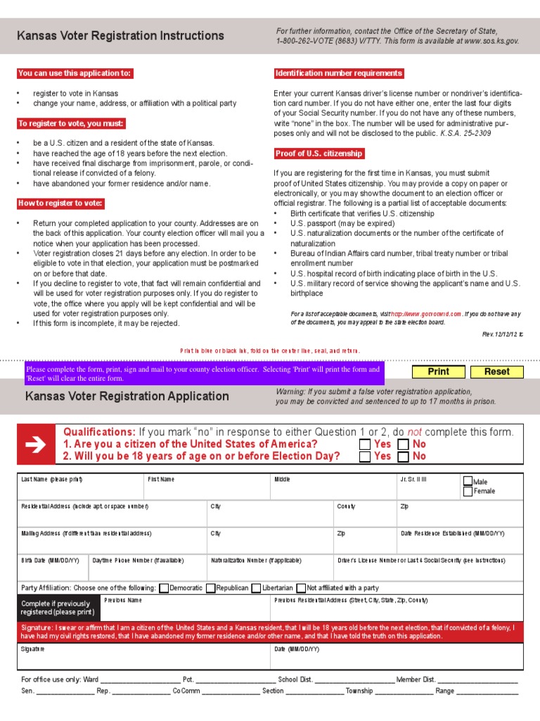 Kansas Voter Registration Instructions | Download Free PDF | Voter ...