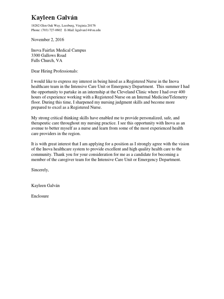 Cover Letter Inova Icu and Ed | PDF