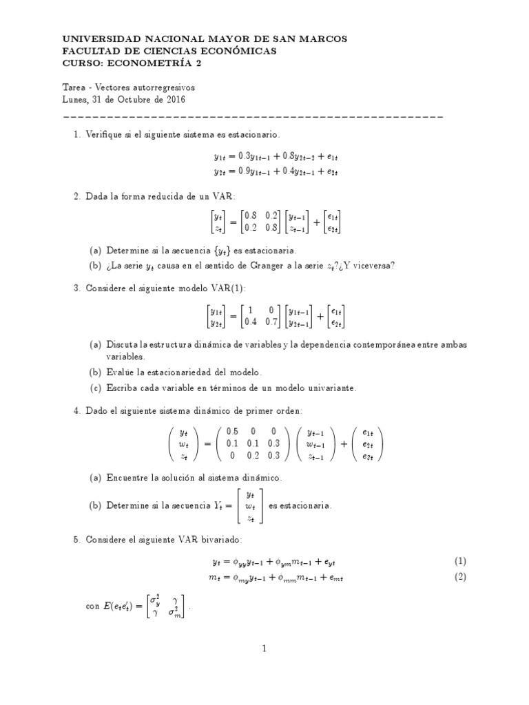 Ejercicios de Econometria 2 | PDF | Econometría | Matriz (Matemáticas)