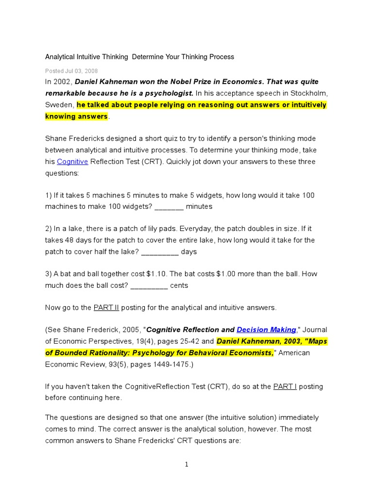 Analytical Intuitive Thinking Determine Your Thinking Process | PDF ...