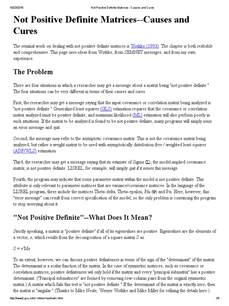 Not Positive Definite Matrices Causes And Cures Pdf Covariance Matrix Matrix Mathematics