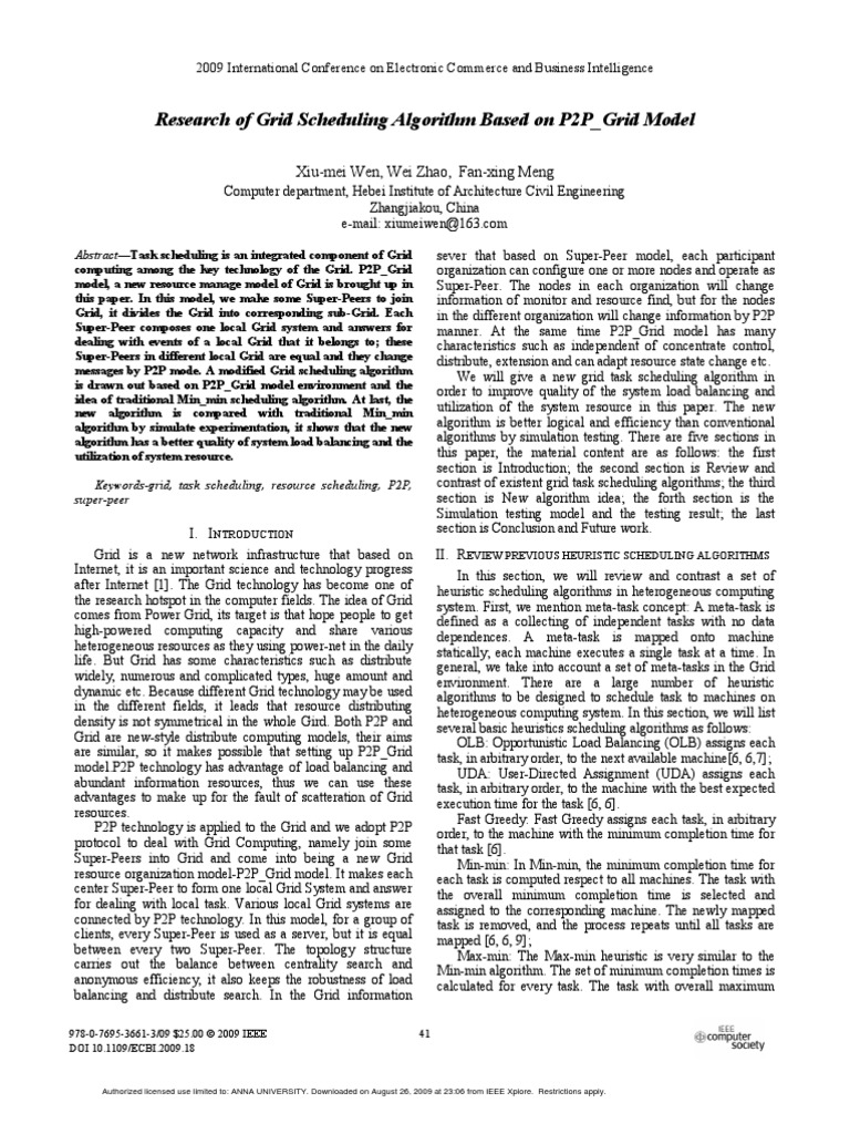 Research of Grid Scheduling Algorithm Based On P2P - Grid Model | Download Free PDF | Grid ...