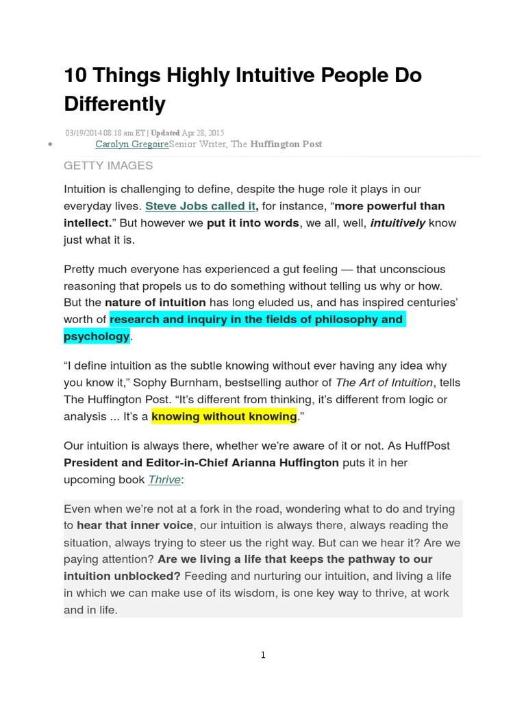 Traits of Highly Intuitive People | PDF | Intuition | Feeling