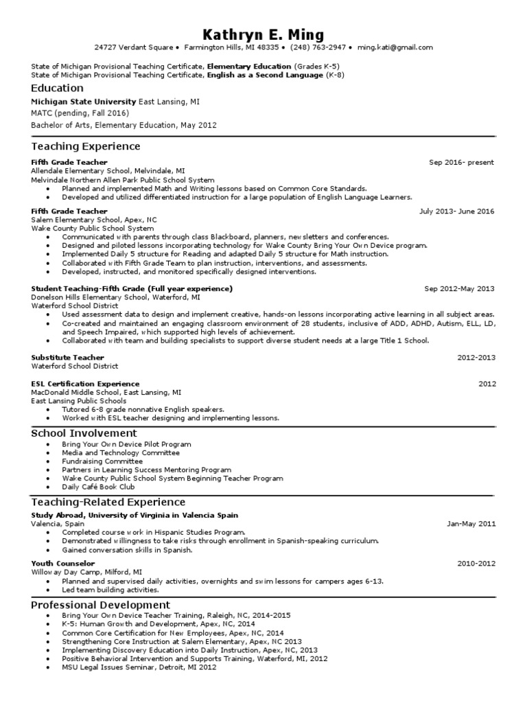 Kathryn Ming Resume 2016 1 | PDF | English As A Second Or Foreign Language | Differentiated ...