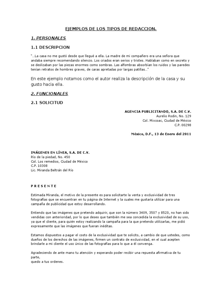 Ejemplos de Los Tipos de Redaccion | PDF | Información | Aprendizaje