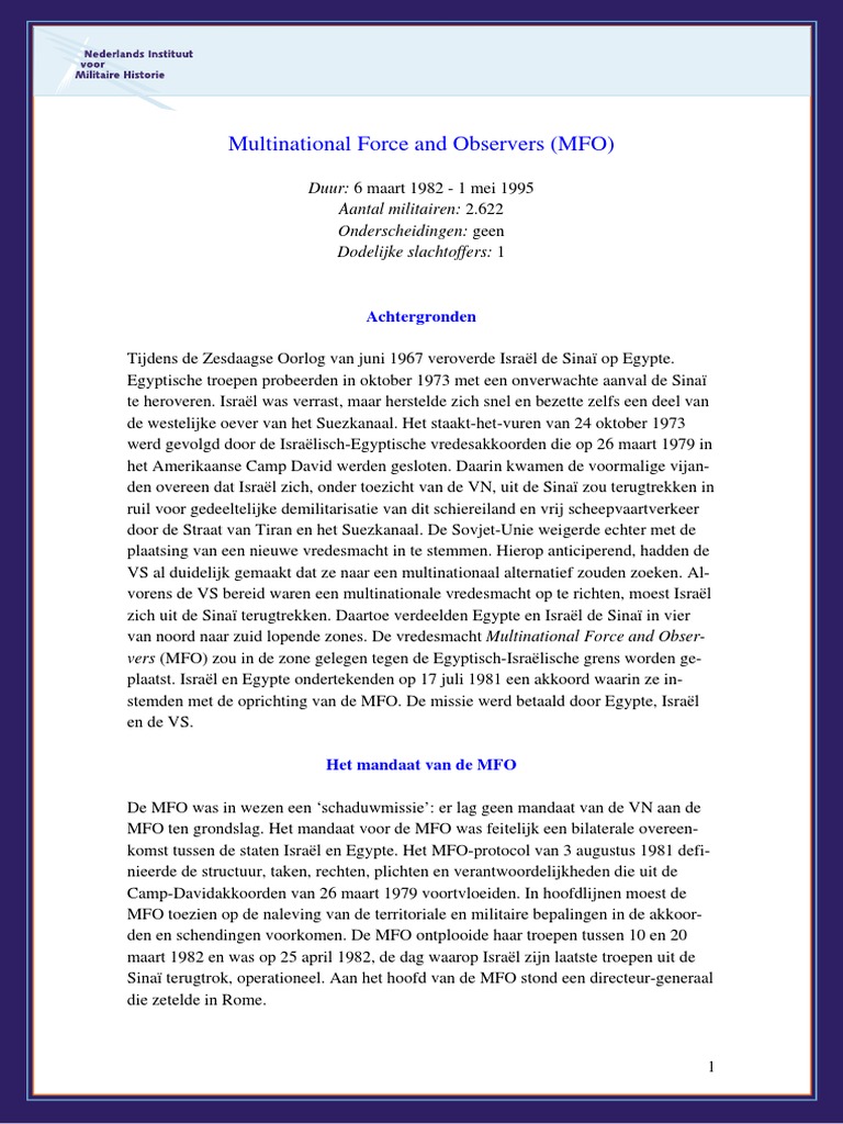Multinational Force and Observers Mfo | PDF
