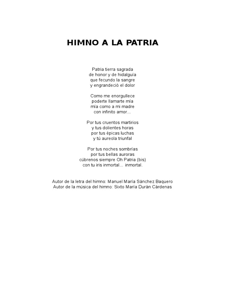 Himno A La Patria | PDF | Américas | Amor