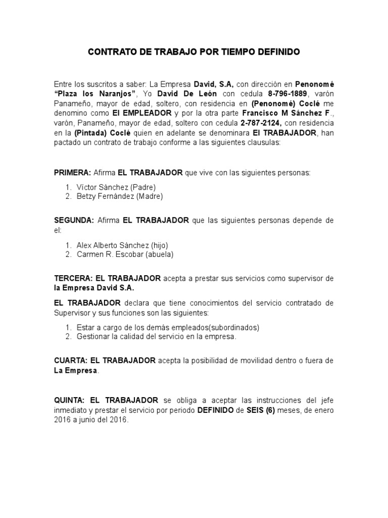 Contrato de Trabajo Por Tiempo Definido | PDF