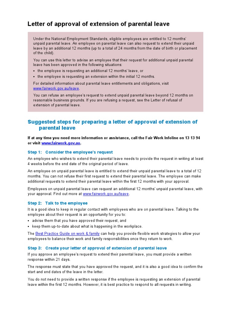 Extension of Parental Leave Approval Letter Template | Parental Leave ...