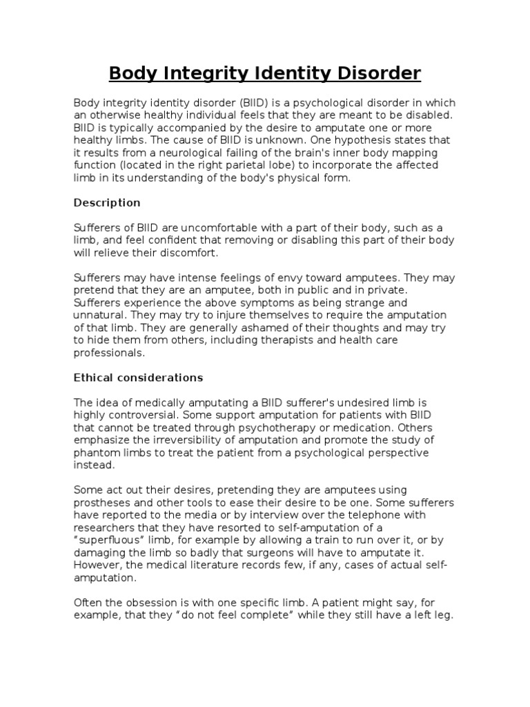 Body Integrity Identity Disorder | PDF | Health Care | Psychiatry