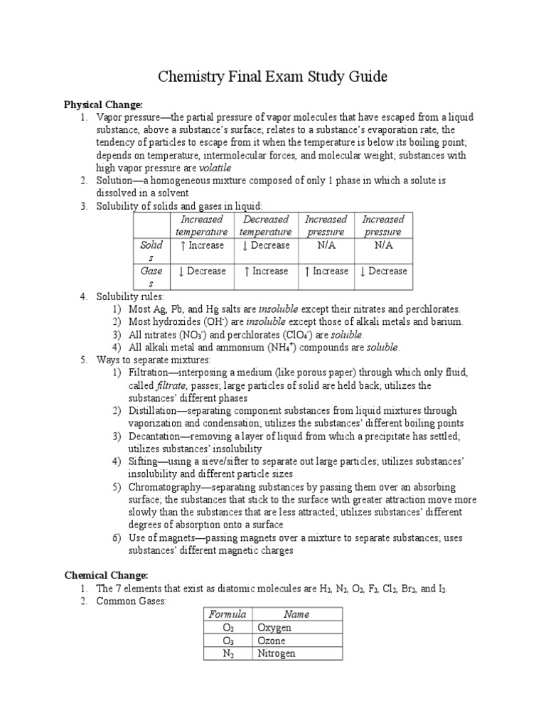 Chemistry I Study Guide | PDF