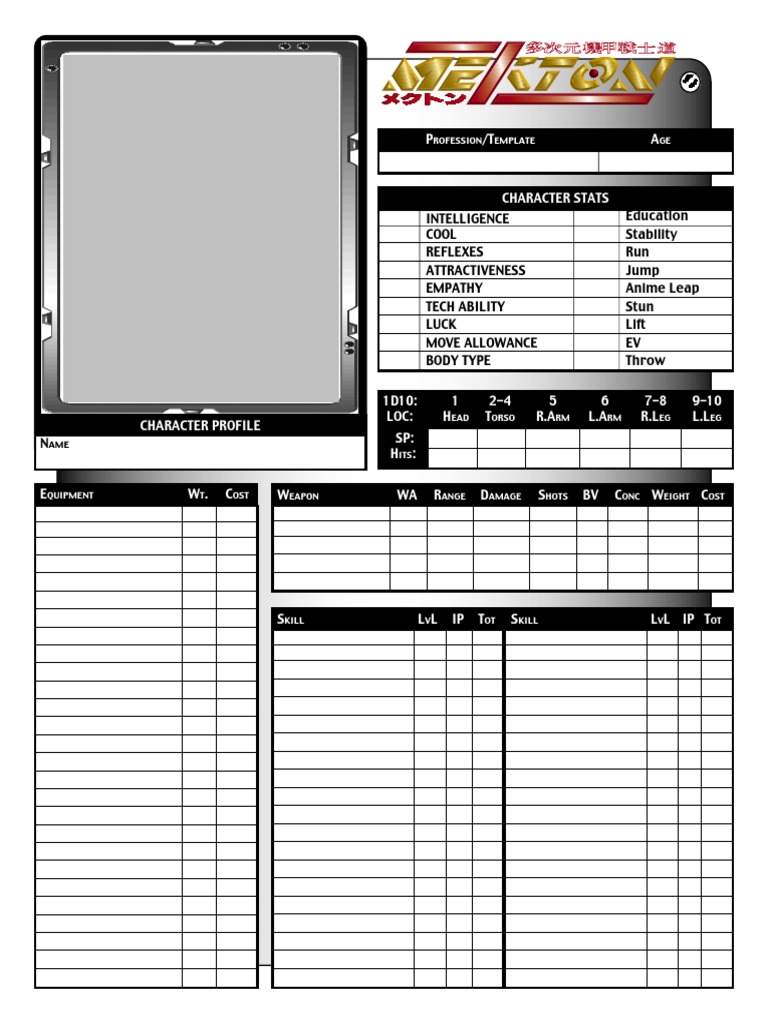 Interactive Mekton Character Sheet | PDF | Role Playing Games | Role ...