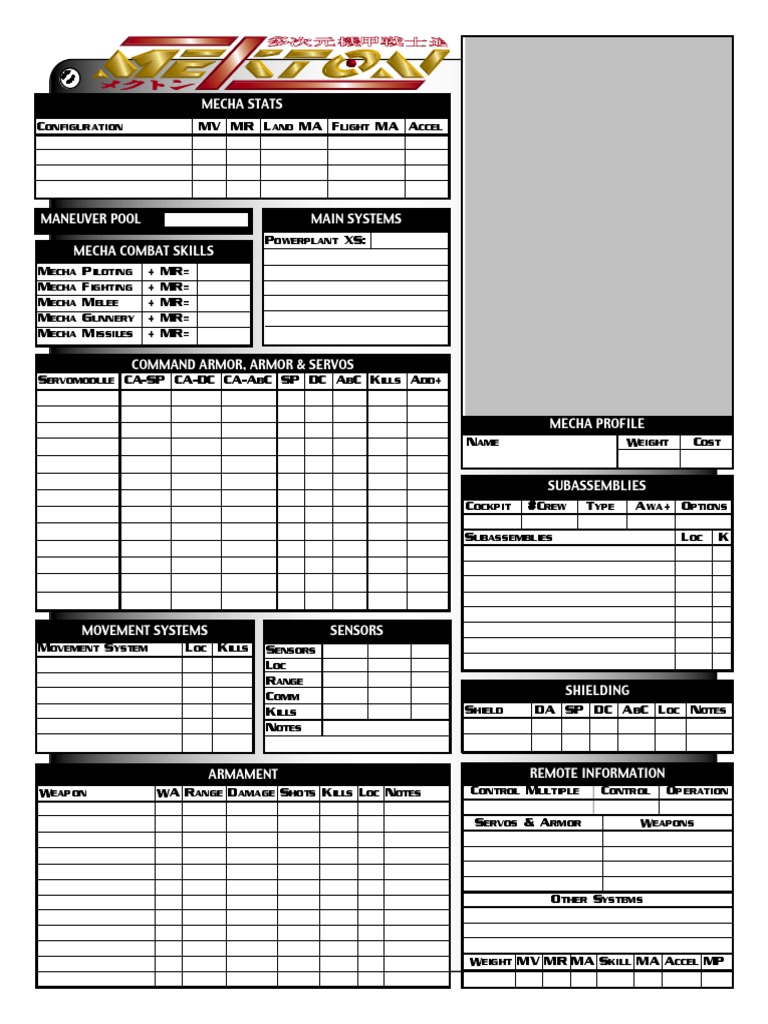 Interactive Mekton Mek Sheet | PDF