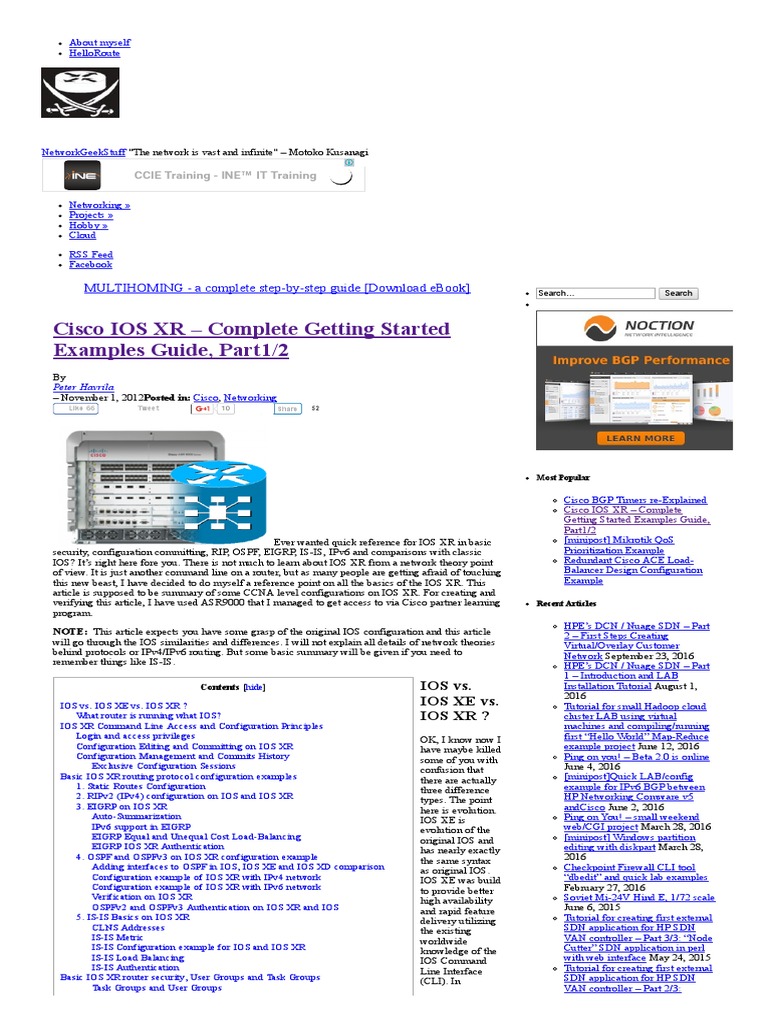 Cisco IOS XR - Complete Getting Started Examples Guide, Part1 - 2 | PDF | I Pv6 | Router (Computing)